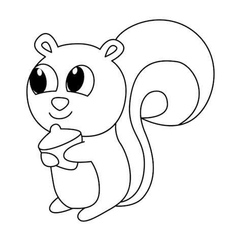귀여운 다람쥐 만화 색칠 페이지 그림 벡터 아이 색칠 공부 프리미엄 벡터