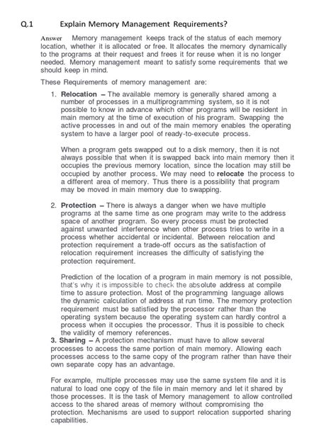 Q1 Explain Memory Management Requirements The Available Memory Is