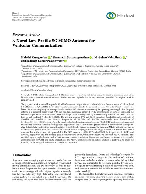 Pdf A Novel Low Profile 5g Mimo Antenna For Vehicular Communication