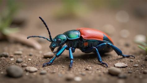 A Colored Bug Resides Upon The Earth Blue Red Stock Illustration