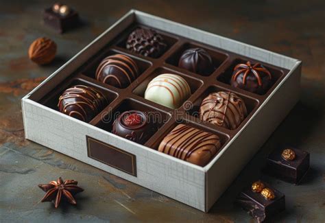 Box Of Assorted Chocolates A T Box With Several Types Of Chocolates