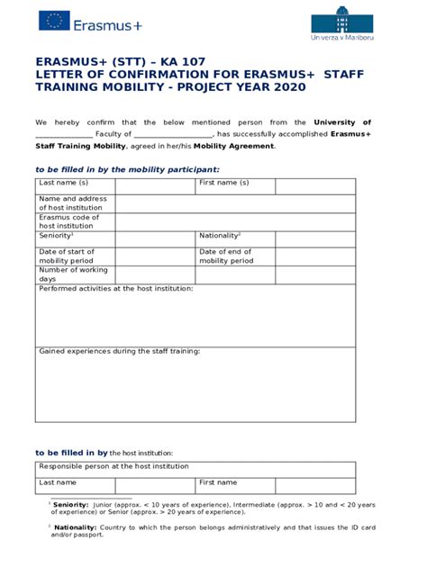 Letter Of Confirmation For Erasmus Teaching Mobility Doc Template