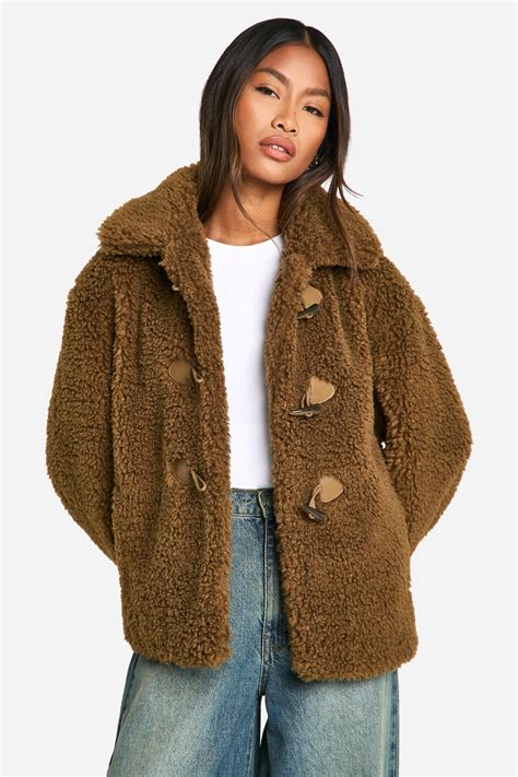 Jackets And Coats Toggle Detail Teddy Fur Coat Boohoo