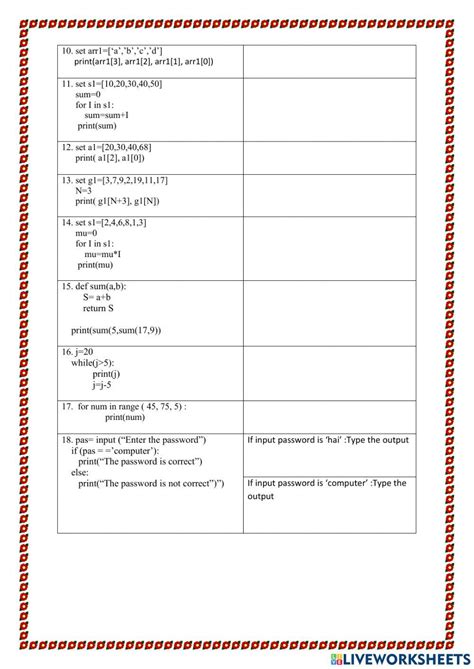 find the output coding worksheet live worksheets