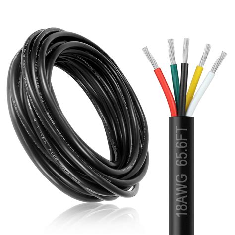 Dekievale 18 Gauge 5 Conductor Electrical Wire 656ft 18awg Black Pvc