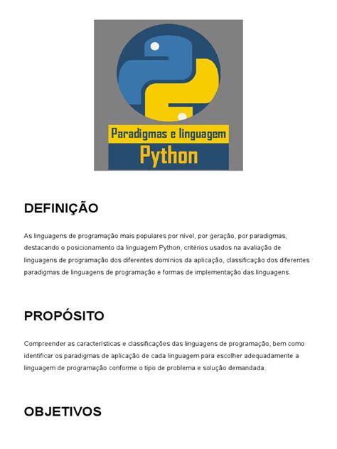 Paradigmas E Linguagem Python Capitulo 1 Pdf Linguagem De