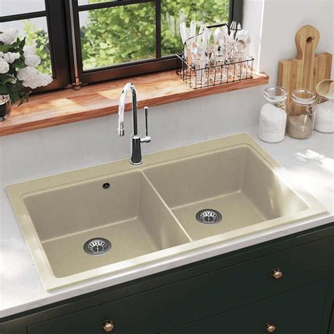 Buy Vidaxl Overmount Kitchen Sink Double Basin Granite 86 X 51 Cm Beige