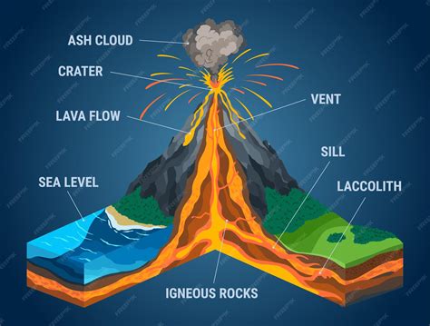 Premium Vector Isometric Of Volcano In Cross Section Infographic