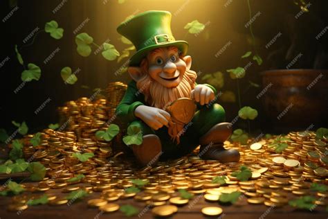 Leprechaun Guarding A Pot Of Gold Premium Ai Generated Image
