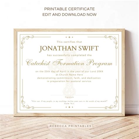 Editable Catechist Certificate Of Completion Catechism Certificate Printable Catechist Diploma