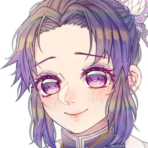 Shinobu An Anime Character With Purple Hair And Blue Eyes Shinobu