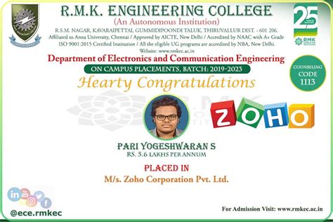 Ece Rmk On Linkedin Rmkec Ecedept Zoho Rmkgroupofinstitutions Placements2023