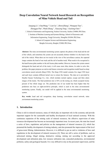 PDF Deep Convolution Neural Network Based Research On Recognition Of Mine Vehicle Head And Tail