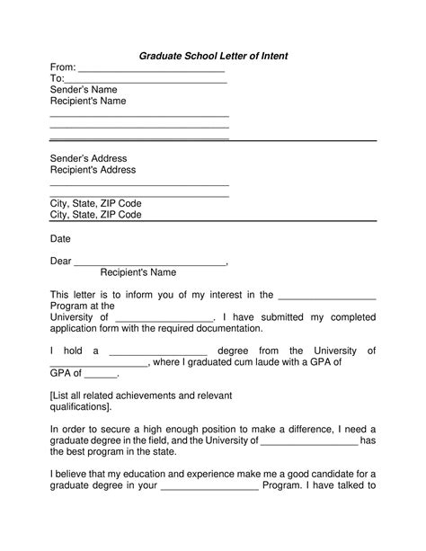 Free Printable Letter Of Intent For Graduate School Templates Word Pdf