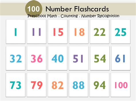 Colorful Number Flashcards 1 100 Printable 8 Per Page Math Cards N