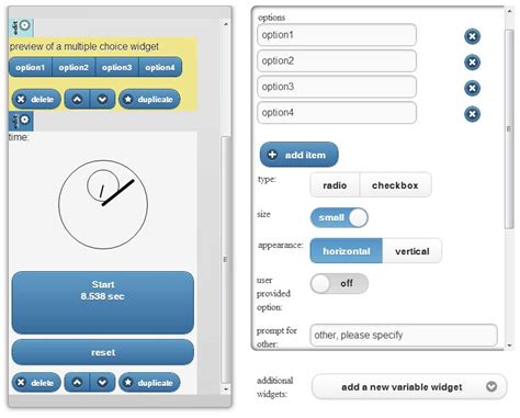 Configuring Parameters For A Standard Multiple Choice Widget And A
