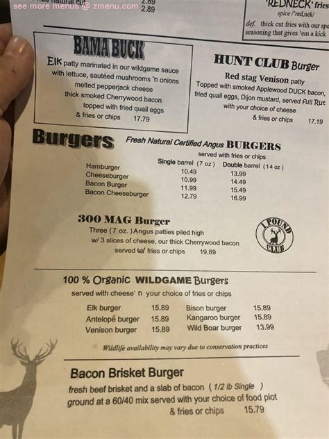 Menu At Hunt Club Burgers N Grill Madison
