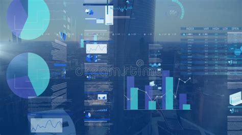 Digital Graphs And Charts Animation Over Cityscape Showcasing Data