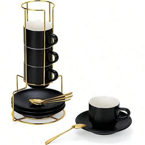 8 Ounce Porcelain Cappuccino Cups Set Of 4 Stackable Coffee Cups With