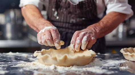 Premium Photo Male Chef In White Uniform Making Dough For Pie Crust