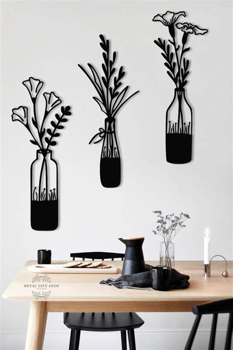 3 Pieces Flower In Vase Wall Art Metal Wall Decor Metal Wall Hangings