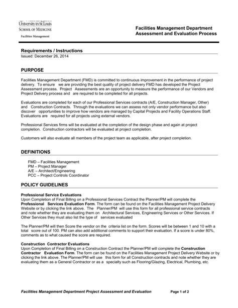 Facilities Management Assessment And Evaluation Process