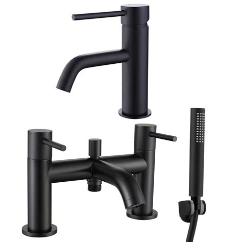 Harbour Clarity Matt Black Basin Mixer Tap And Bath Shower Mixer Tap With Shower Kit Drench