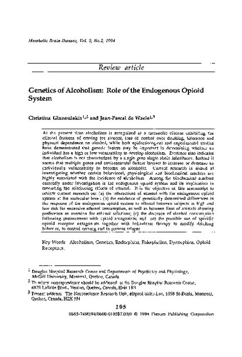 Pdf Genetics Of Alcoholism Role Of The Endogenous Opioid System