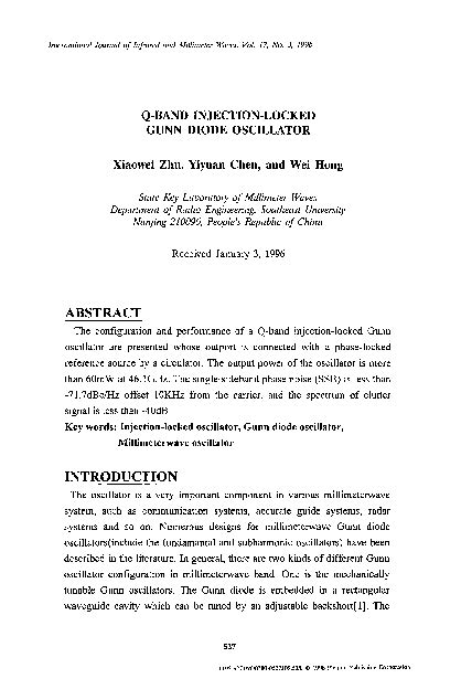 Pdf Q Band Injection Locked Gunn Diode Oscillator