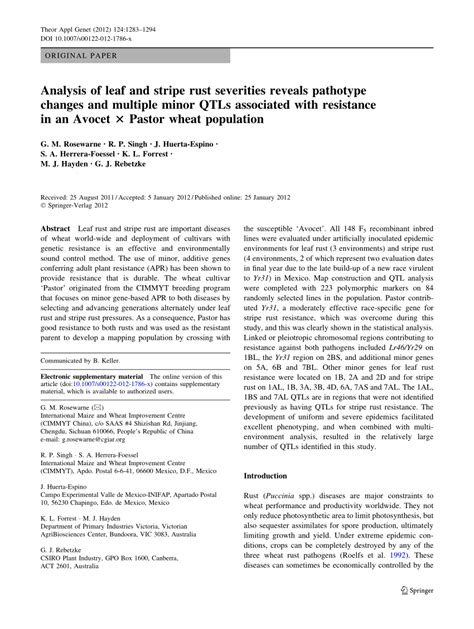 Pdf Analysis Of Leaf And Stripe Rust Severities Reveals Pathotype