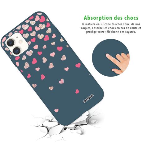 Sur Coque Pour Iphone Silicone Liquide Douce Bleu Nuit Coeurs En Confettis Evetane