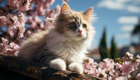 Cute Kitten Sitting In Grass Playful And Curious Enjoying Nature