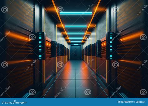 Imagery Servers Data Center Room With Computers And Storage Systems Generative Ai Stock