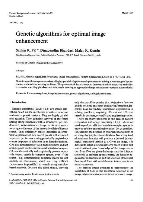 Pdf Genetic Algorithms For Optimal Image Enhancement