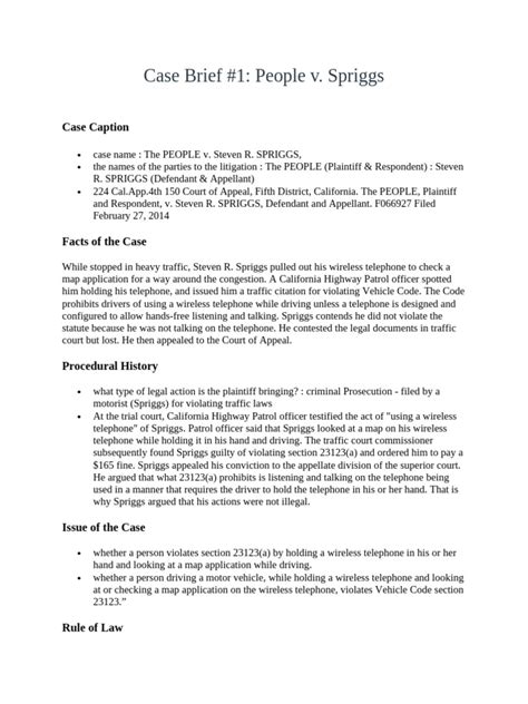Case Brief Pdf Lawsuit Traffic