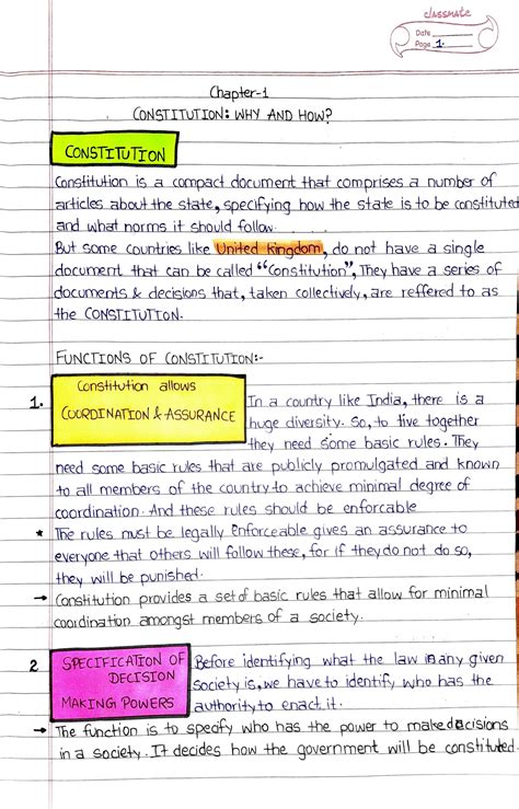 Solution Constitution Why And How Political Science 11 Class Constitution Why And How Notes