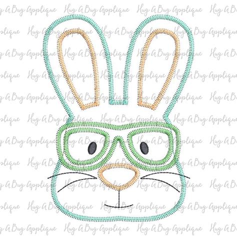 Bunny Glasses Zig Zag Stitch Applique Design Hug A Bug Applique