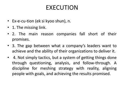 Execution Book By Larry Bossidy And Ram Charan Summary Pptx