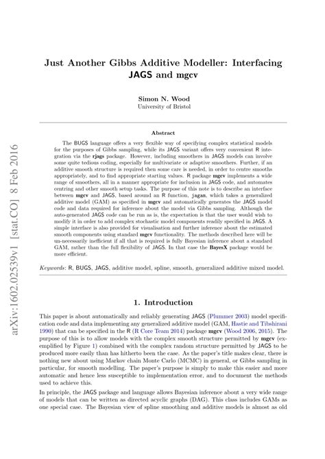 Pdf Just Another Gibbs Additive Modeller Interfacing Jags And Mgcv