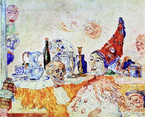 James Ensor Pierrot And Skeleton In A Yellow Robe 1893 Artsy