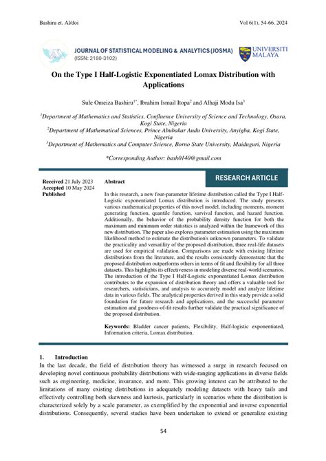 Pdf On The Type I Half Logistic Exponentiated Lomax Distribution With