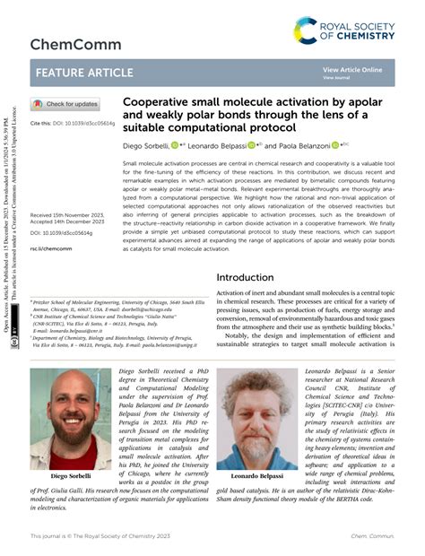 Pdf Cooperative Small Molecule Activation By Apolar And Weakly Polar