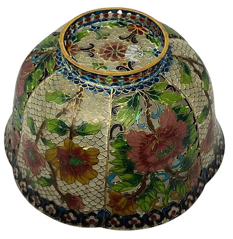Vintage Chinese Export Plique à Jour Cloisonné Floral Bowl