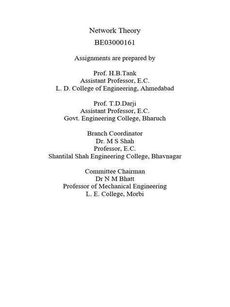 Network Theory Assignments Overview Pdf Electrical Network