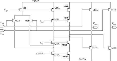 Simplified Schematic Of A Two Stage Operational Amplifier With Class Ab