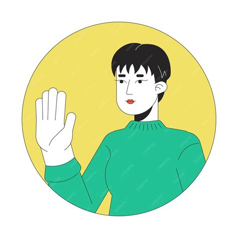 Premium Vector Pixie Cut Korean Woman Waving Hand 2d Line Vector Avatar Illustration Handsome