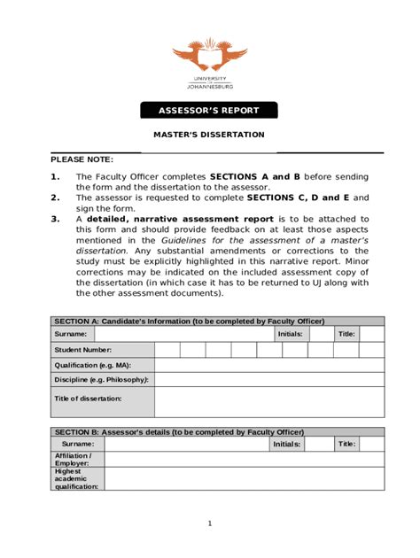 Assessor Report Masters Dissertation Doc Template Pdffiller