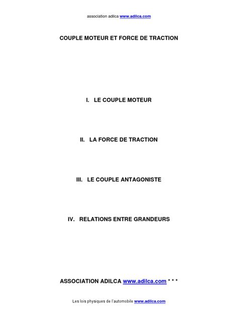 Couple Moteur Et Force De Traction Pdf