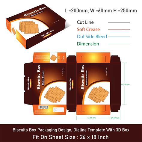 Biscuits Box Packaging Design Dieline Template With 3d Box 47932140