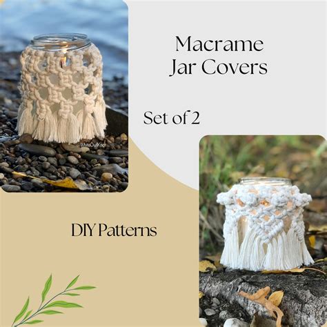 Set Of 2 Macrame Jar Cover Patterns Pdf Detailed Macrame Tutorial Candle Jar Design Diy